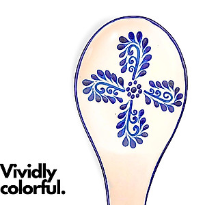 White Ceramic Spoon Rest - Hand Painted In Mexico - Handmade Talavera Kitchen Utensil Holder for Counter Stove Top - Dishwasher Safe - Mexican Style - Porta Cucharas Colonial White