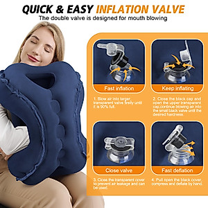 Inflatable Travel Pillow,Multifunction Travel Neck Pillow for Airplane to Avoid Neck and Shoulder Pain,Support Head,Neck,Used for Sleeping Rest, Airplane and Home Use,with Eye Mask, Earplugs,Blue
