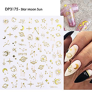 8 Sheets Gold Star Moon Nail Art Stickers Decals Self-Adhesive Metallic Ramadan Zodiac Design Manicure Tips Nail Decoration for Women Girls