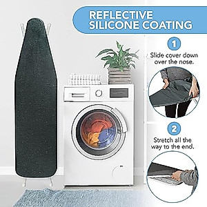 HOLDN’ STORAGE Ironing Board Cover and Pad - Iron Board Cover with Padding 15" x 54" - Iron Board Cover Large Fits All Standard Sizes - Heat Reflective Iron Pad for Table Top. Charchoal.