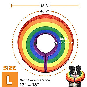 BENCMATE Protective Inflatable Collar for Dogs and Cats - Soft Pet Recovery Collar Does Not Block Vision E-Collar (Large, Rainbow)
