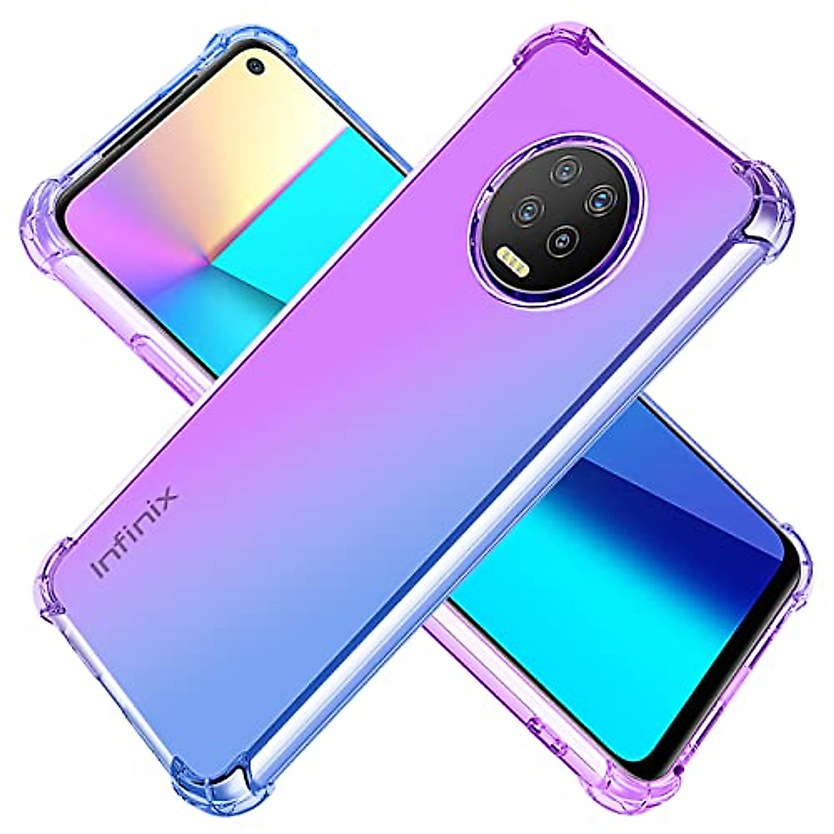 KOARWVC Case for Infinix Note 7 Case, X690 Case, Crystal Clear Case Gradient Slim Anti Scratch TPU Shockproof Protective Phone Cases Cover for Infinix note7 (Purple/Blue)