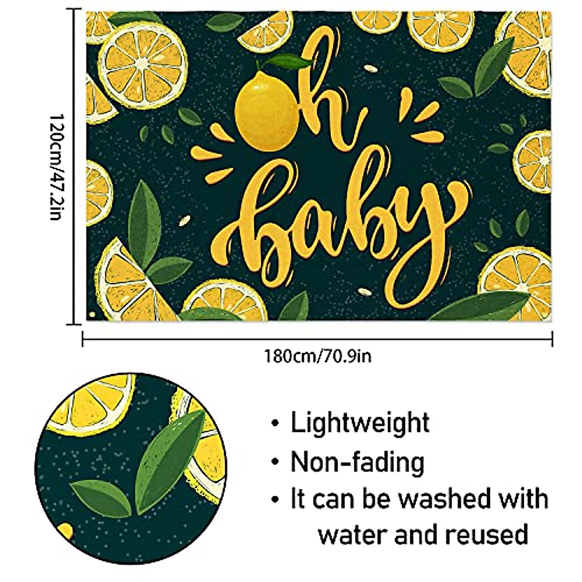 Oh Baby Backdrop Banner Decor Green – Lemon Theme Baby Shower Party Decorations for Birthday Gender Reveal Supplies