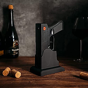 Electric Gun Wine Corkscrew Bottle Opener - Rechargeable Holster Base Cordless Battery - Automatically Open Wines Multifunctional Electronic Cork Puller - Guns Enthusiasts Gift & Vino Lovers (Black)