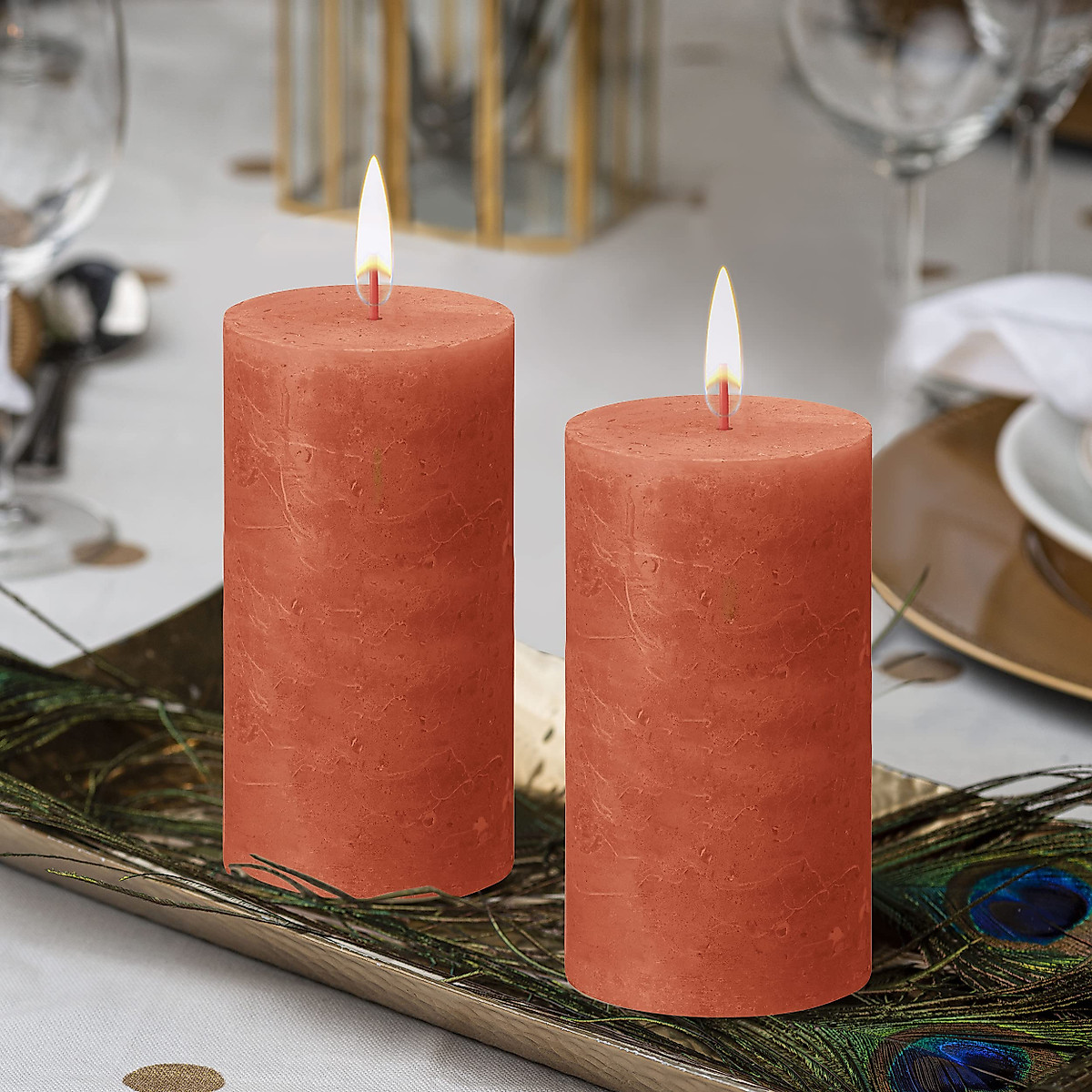 BOLSIUS 4 Pack Orange Rustic Pillar Candles - 2.75 X 5 Inches - Premium European Quality - Includes Natural Plant-Based Wax - Unscented Dripless Smokeless 60 Hour Party Décor and Wedding Candles