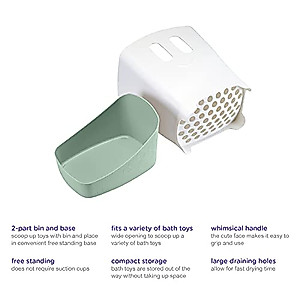 Ubbi Freestanding Bath Toy Organizer Bath Caddy with Removable Drying Rack Bin & Scoop for Toddlers + Baby, Sage