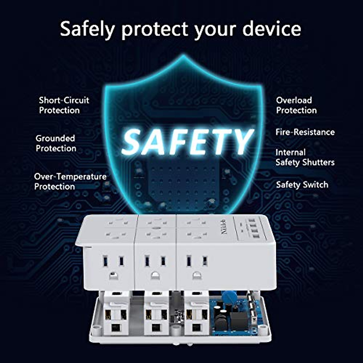 Multi Plug Outlet Surge Protector Nikleb, 12 Electrical Outlet Extender 3 Sided, Wall Outlet with 4 USB Charging Ports Total 4.8A, Plug Adapter 3 Prong, Charging Station Block Wall Mount Low Profile