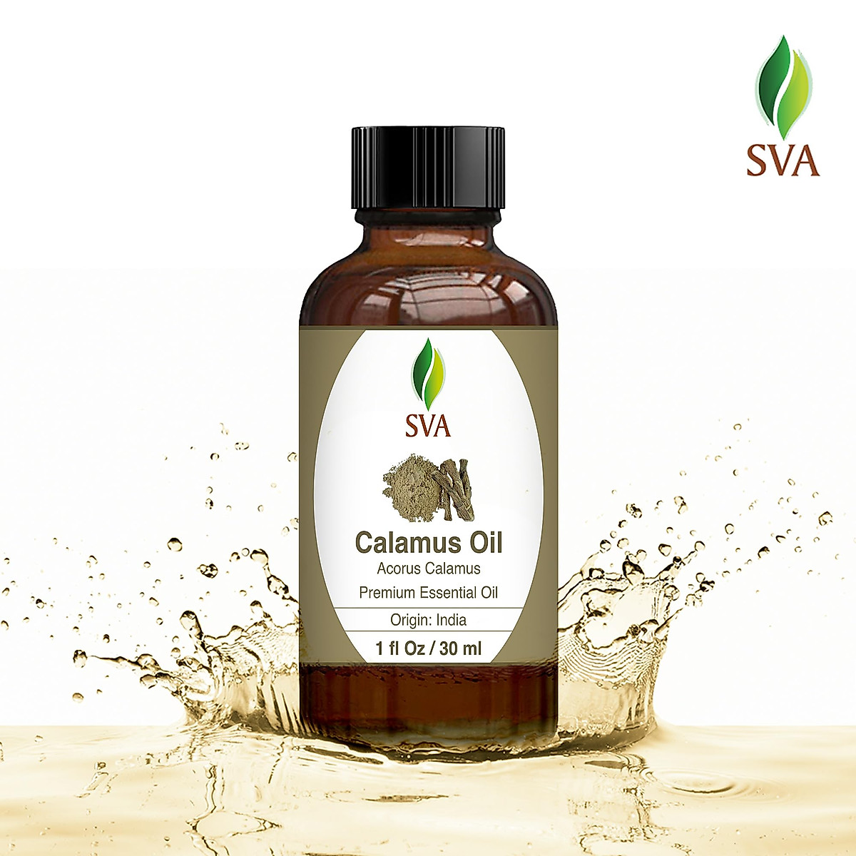 SVA Calamus Essential Oil – 1 Fl Oz – 100% Natural Calamus Oil - for Diffuser, Hair Care, Face, Skin Care, Aromatherapy, Scalp and Body Massage, Soap and Candle Making – with Dropper