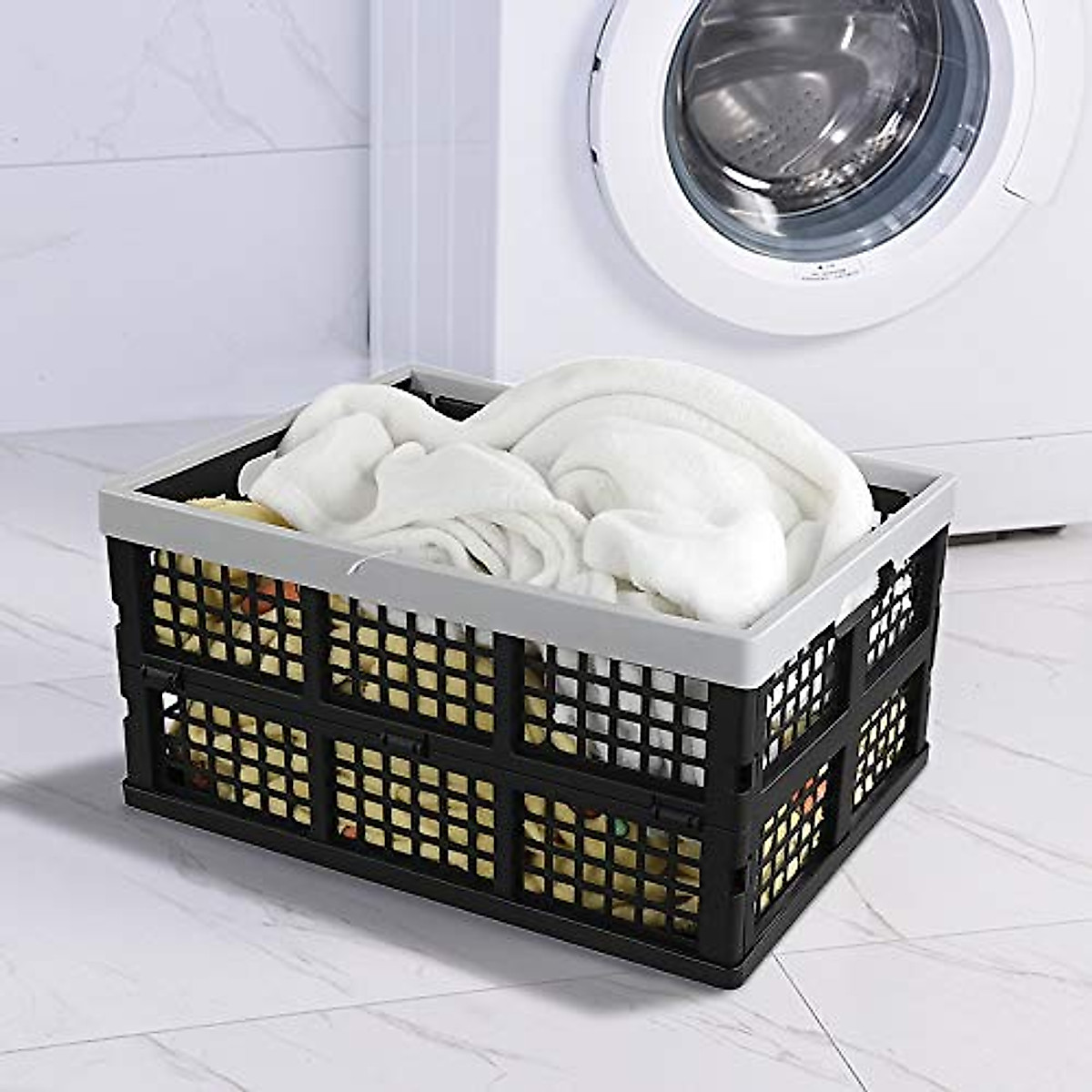 Kekow 28 L Black Plastic Collapsible Storage Basket, 3-Pack Folding Crates Storage