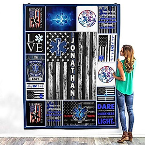 VTH GLOBAL Personalized Custom Name EMS EMT Paramedic Thin White Line Star of Life Fleece Sherpa Blanket Bed Throw Size Tapestry Wall Hanging