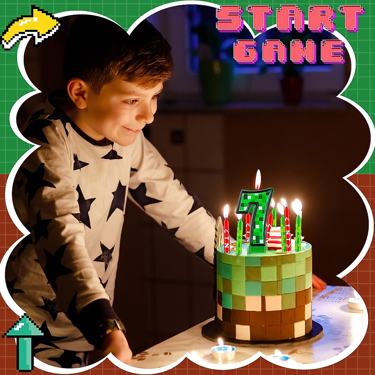 Landhoow 13 Pieces TNT Themed Birthday Candles for Cake Green Number Candle Pixel Cake Candles for Birthday Graduation Celebration Wedding Party Supplies Decoration(Number 7)