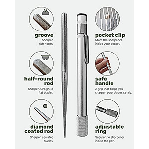 Wamery Serrated Knife Sharpener with Retractable Diamond Sharpening Rod. Repairs, Restores, Polishes Serrated or Straight Blade. Pocket Knife Sharpener