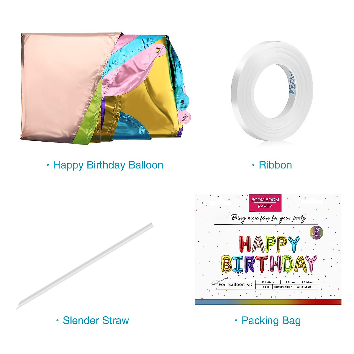 Happy Birthday Banner (3D Mixture color Lettering) 16 Inch Mylar Foil Letters, Inflatable Party Decor and Event Decorations for Kids and Adults, Reusable, Ecofriendly Fun