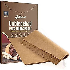 220 Pcs Unbleached Parchment Paper Baking Sheets, Baklicious Pre-cut Heavy Duty Parchment Baking Paper for Air Fryer, Oven, Bakeware, Steaming, Cooking Bread, CupCake, Cookies