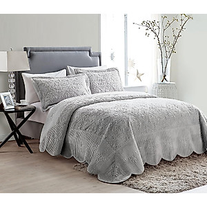 VCNY Home - King Size Bedding, Soft Plush Bedspread with Matching Shams, Dorm Room Essentials, Embossed Inspired Room Decor (Westland Grey, 3-Piece)