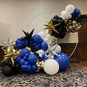 Royal Blue Gold Black Balloon Garland Arch Kit-136pcs Sapphire Blue White Balloons for Wedding, Happy Birthday, Graduation Party, Baby Shower, Boys Christening, Anniversary Celebration Backdrop