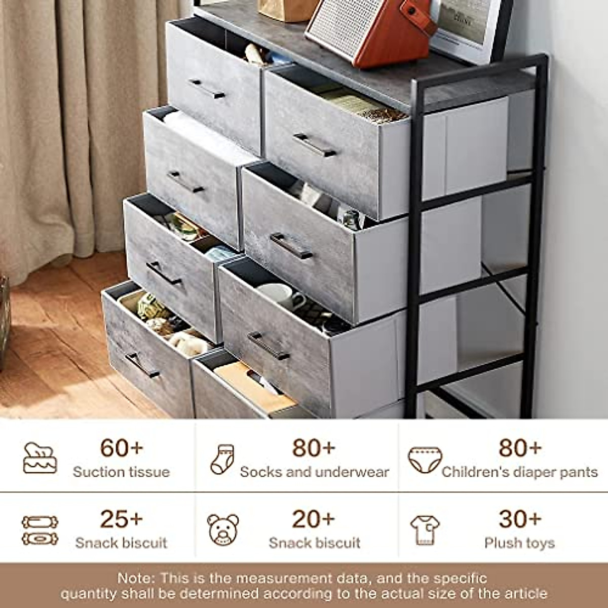 LINSY HOME Dresser with 8 Drawers, Wood Top Dresser for Bedroom, Large Capacity Dressers Organizer Chest of Drawers for Hallway, Nursery