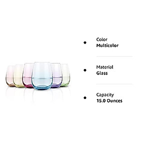 Colored Stemless Wine Glass Set of 6, Vibrant Splash Wine Glasses with Colored Bottom for Women Men Friends Sister, Good Gift Idea for Festival Wedding Birthday Party, 15 Oz