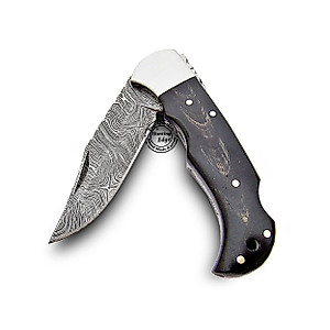 Hunting Edge Buffalo Horn 6.5'' 100% Handmade Damascus Steel Folding Pocket Knife 100% Prime Quality