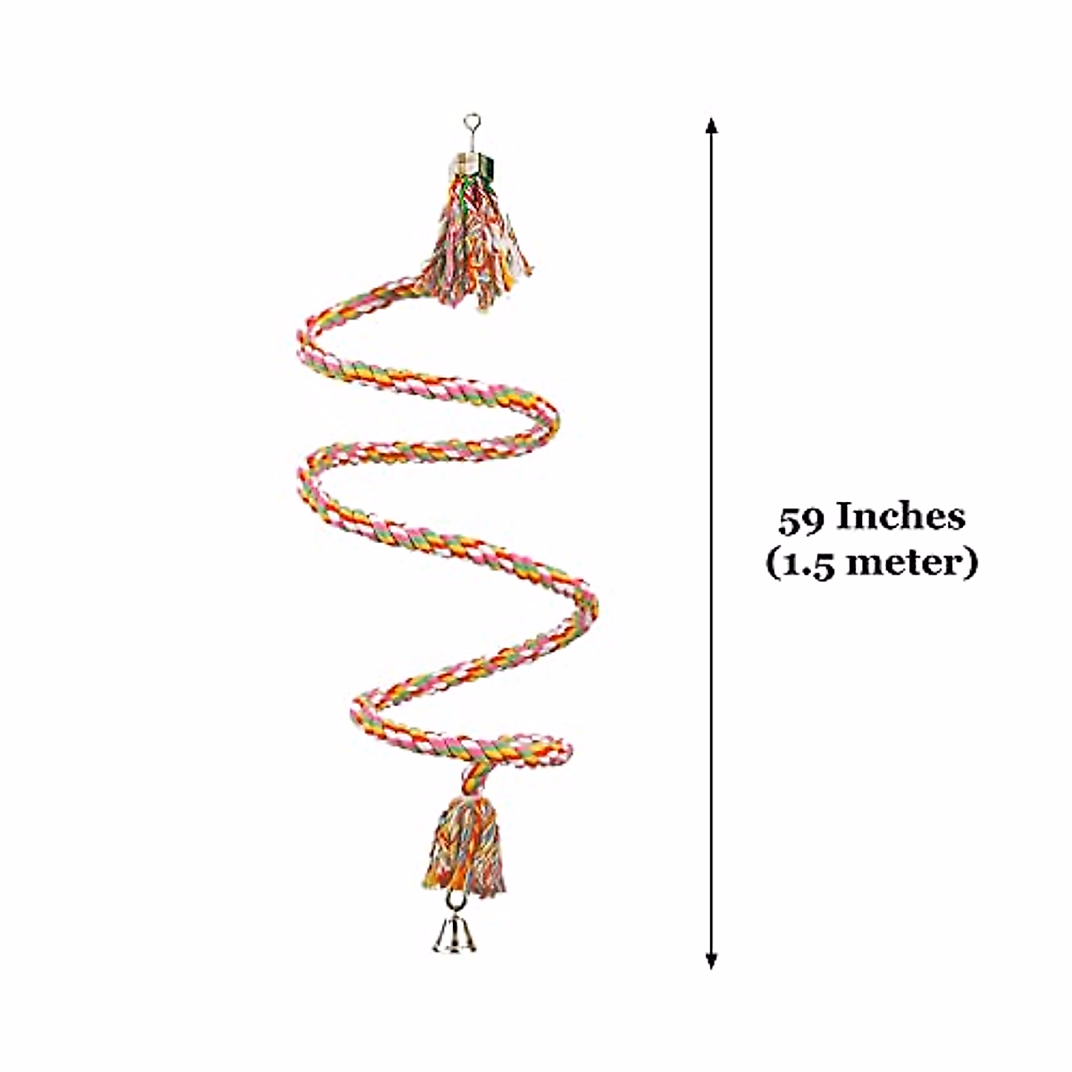 SunGrow Rope Perch for Hamsters, Sugar Gliders, Reptiles, 59” Long, Spiral Design with Jingling Bell, Vibrant Handmade Chew Toy