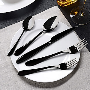 E-far Silverware Set, 20-Piece Black Stainless Steel Flatware Utensil Set, Include Knife/Spoon/Fork, Mirror Polished, Dishwasher Safe - Service for 4