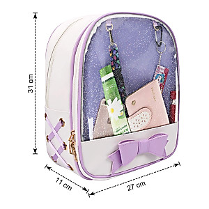 PG6 FF1 Candy Leather Bow Backpack Clear Beach Girls Bag Ita Bag, Purple, One Size