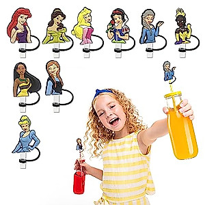 10 Pcs Princess Reusable Silcone Straw Cover - Silicone Straw Cap for Kids' Bottles and Reusable Straws - BPA Free - Compatible with Stanley & Tumblers