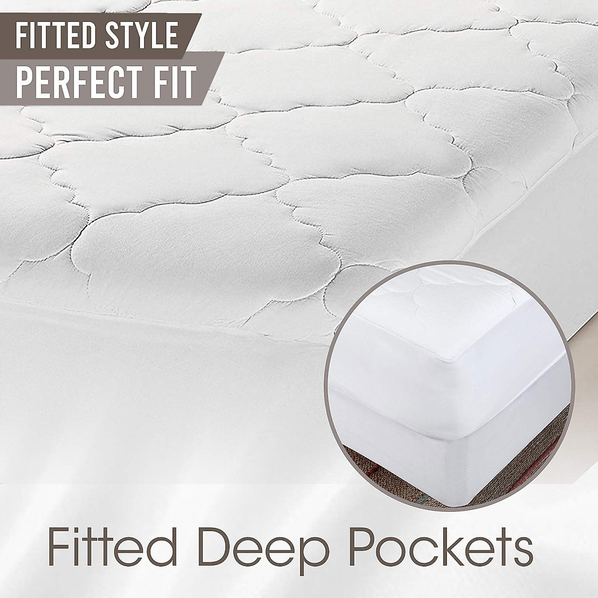 Micropuff Fitted Mattress Pad - Full XL Size Mattress Pad - Soft and Comfortable Fitted Mattress Protector - Mattress Cover Stretches up to 12 Inches Deep - Easy to Wash