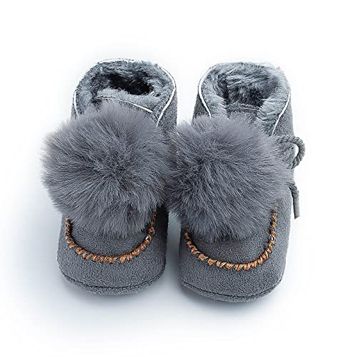 Infant Babys Boys Girls Winter Hair Ball Fluffy Cotton Shoes Toddler Shoes Babys Shoes Cotton Boots Size 7 Boys Shoes (Grey, 12 Months)