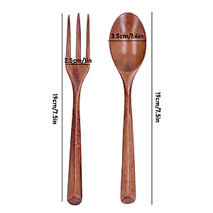 Wooden Fork Spoon Set Large Lacquered Wood Spoon Fork Tableware Dinnerware 2Pcs Triangular Handle Cooking Tableware