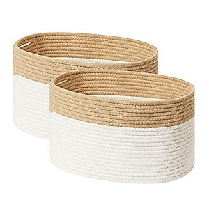 UBBCARE Set of 2 Cotton Rope Storage Baskets for shelves-15 in x 10 in x 9 in, Foldable Woven Storage Basket for Organizing,Decorative Cube Storage Bins with handles for Living Room