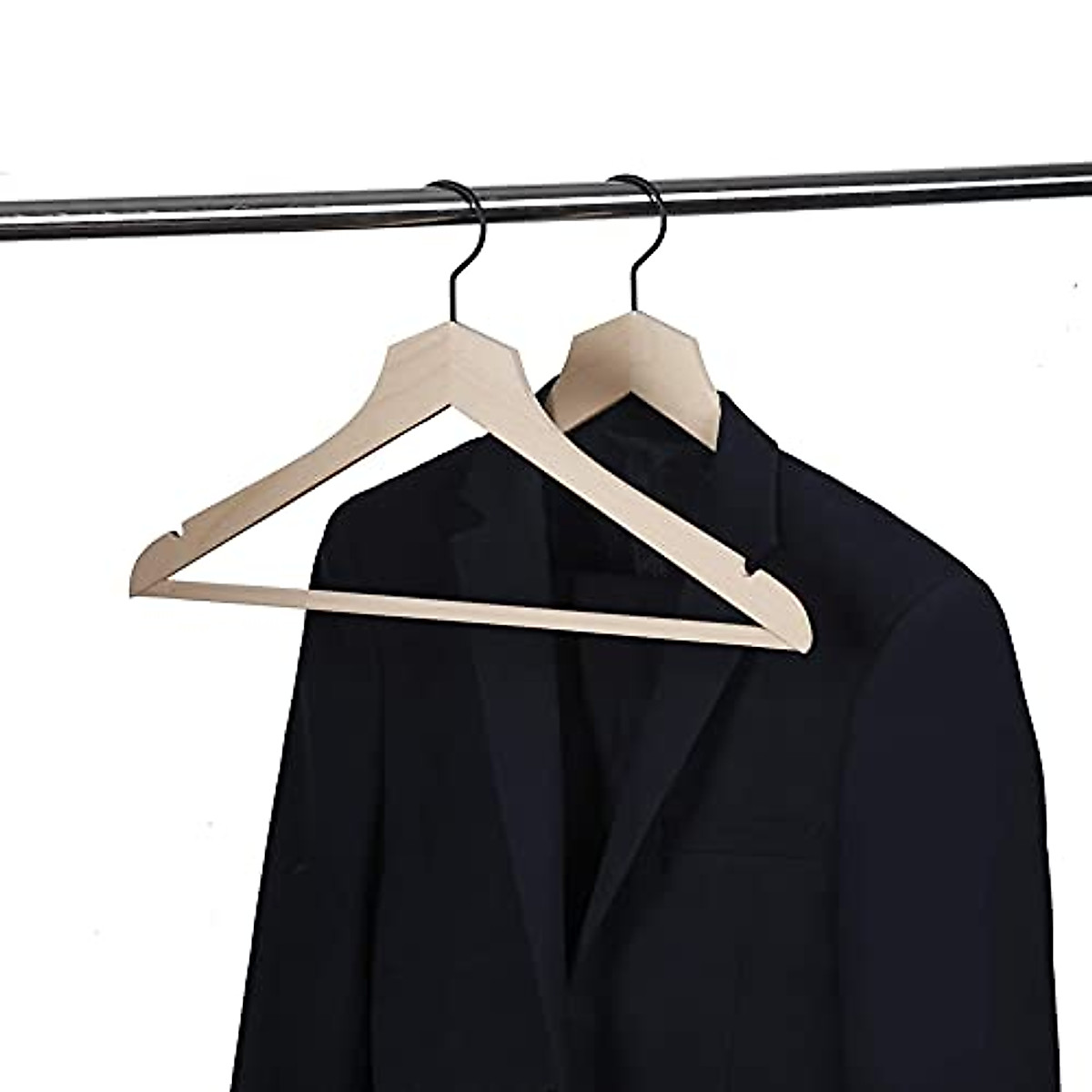 Amber Home Natural Stylish Thin Solid Wooden Suit Hangers 24 Pack, Non-Lacquer Slim Wood Coat Jacket Hanger with Pants Bar, Extra Space Saving Clothes Hanger for Dress, Pant, Shirt (Natural, 24)