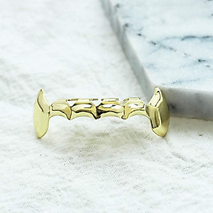 24K Gold Plated Grillz Bottom Vampire Fangs Grill Hip Hop Teeth Caps + Extra Molding Bars + Microfiber Cloth