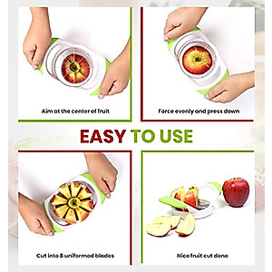 Utopia Kitchen - Apple Corer and Slicer- Fruit Cutter - Apple Divider - Wedger - Stainless Steel Slicer for Fruits - Vegetables- Ergonomic Handle- Easy Grip- 8 Sharp Blade & Slices (Green)