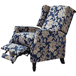 Upholstered Wingback Recliner Chair, Traditional Push Back Recliner Sofa, Mid Century Modern Lounge Armchair for Living Room, Home Theater Accent Chairs Recliners Couches (GARDEN)