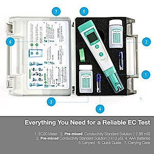Apera Instruments Value Series EC20 Conductivity (EC) Pocket Tester Kit, ±1% F.S Accuracy in 0 to 20 mS/cm, BPB Sensor