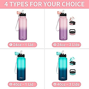 GOPPUS 40 oz Insulated Water Bottle With Straw Stainless Steel Sports Water Cup Flask with 3 Lids (Straw, Spout and Handle Lid) Wide Mouth Resusable Metal Water bottles Keep Hot and Cold for Men Women