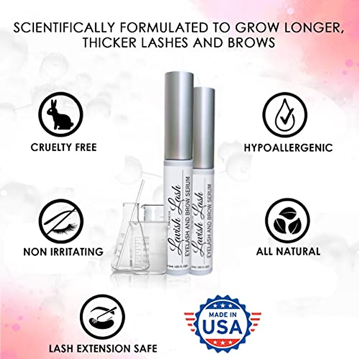 Pronexa Hairgenics Lavish Lash (3ml, 3 Month Supply) – Eyelash Growth Enhancer & Brow Serum with Natural Growth Peptides for Long, Thick Lashes and Eyebrows! Dermatologist Certified & Hypoallergenic.