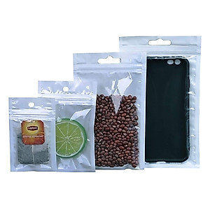 100 Pieces White Front Clear Open Top Plastic Resealable Food Storage Bags,Bags for Candy and Food Packaging,Flat Clear Mylar Ziplock Bags for Coffee Beans Nuts Jewelry (White, 7x20cm/2.7x7.8inch)