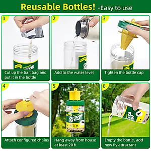 3 Pack Outdoor Hanging Fly Trap Bottles, Reusable Fly Killer Trap Catcher Jar with Natural Bait Refill and Tie Included,Fly Repellent for Outdoor Use Only - Controls Flies for Patios,Barns,Ranches