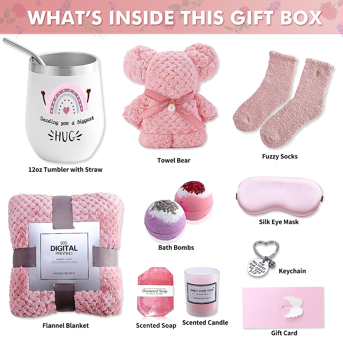 Birthday Gifts for Women Friend, Get Well Soon Gift for Women, Care Package Gift Basket for Her, Get Better Soon Gift After Surgery, Thinking of You Gift Box with Blanket for Mom Wife Sister Friend