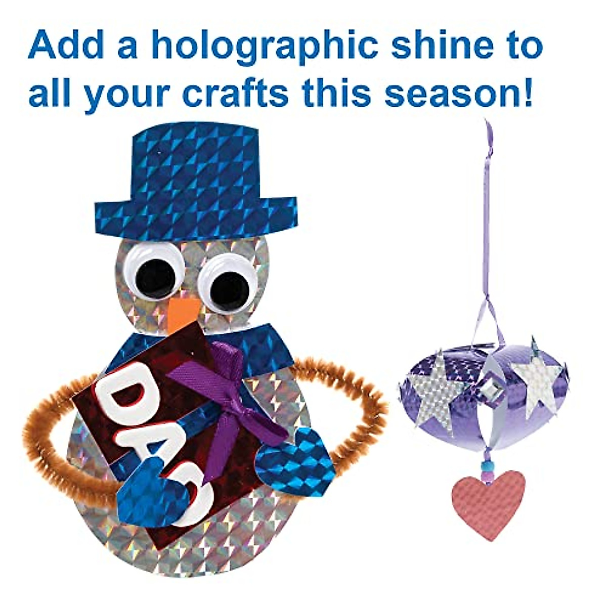 Baker Ross Holographic Card Pack - Pack of 20, Metallic Card, Craft Supplies for Kids, Ideal for Craft Activities and Decoration Making (FE813)