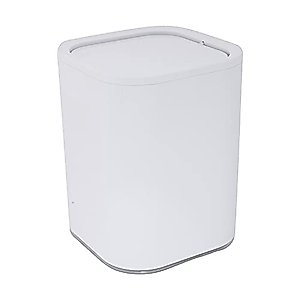 Bath Bliss 8 Liter Acrylic Wastebasket | Weighted Swing Top Lid | Small Trash Can | Waste Bin | Garbage Container | Contemporary Design | Bathroom | Bedroom | Office | Dorm | White