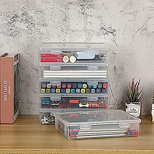 BTSKY Clear Plastic Storage Box with Flap Lid, Multipurpose Craft Organizers and Storage Box Art Supply Storage Organizer Plastic Sewing Box for Beads Pencils Notebooks, 6 Pack Small