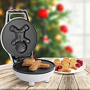 Gingerbread Man Mini Waffle Maker - Make this Christmas Special for Kids with Cute 4 Inch Waffler Iron, Electric Non Stick Breakfast Appliance for Xmas Holiday Season, Fun Gift or Dessert for Parties