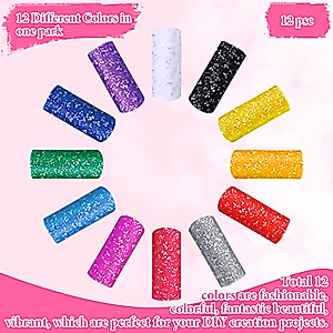 12 Pcs Rainbow Glitter Tulle Rolls 6 Inch by 10 Yards 30 Feet Tulle Rolls Netting Fabric Shiny Sequin Tulle Ribbon Craft Fabric for Tutu Skirts Sewing Birthday Wedding Baby Shower Party Decoration