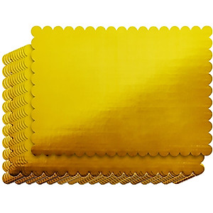 12 Pack Quarter Sheet Gold Cake Boards, 10x14 Inch Scalloped Foil Rectangle Dessert Bases for Cupcakes