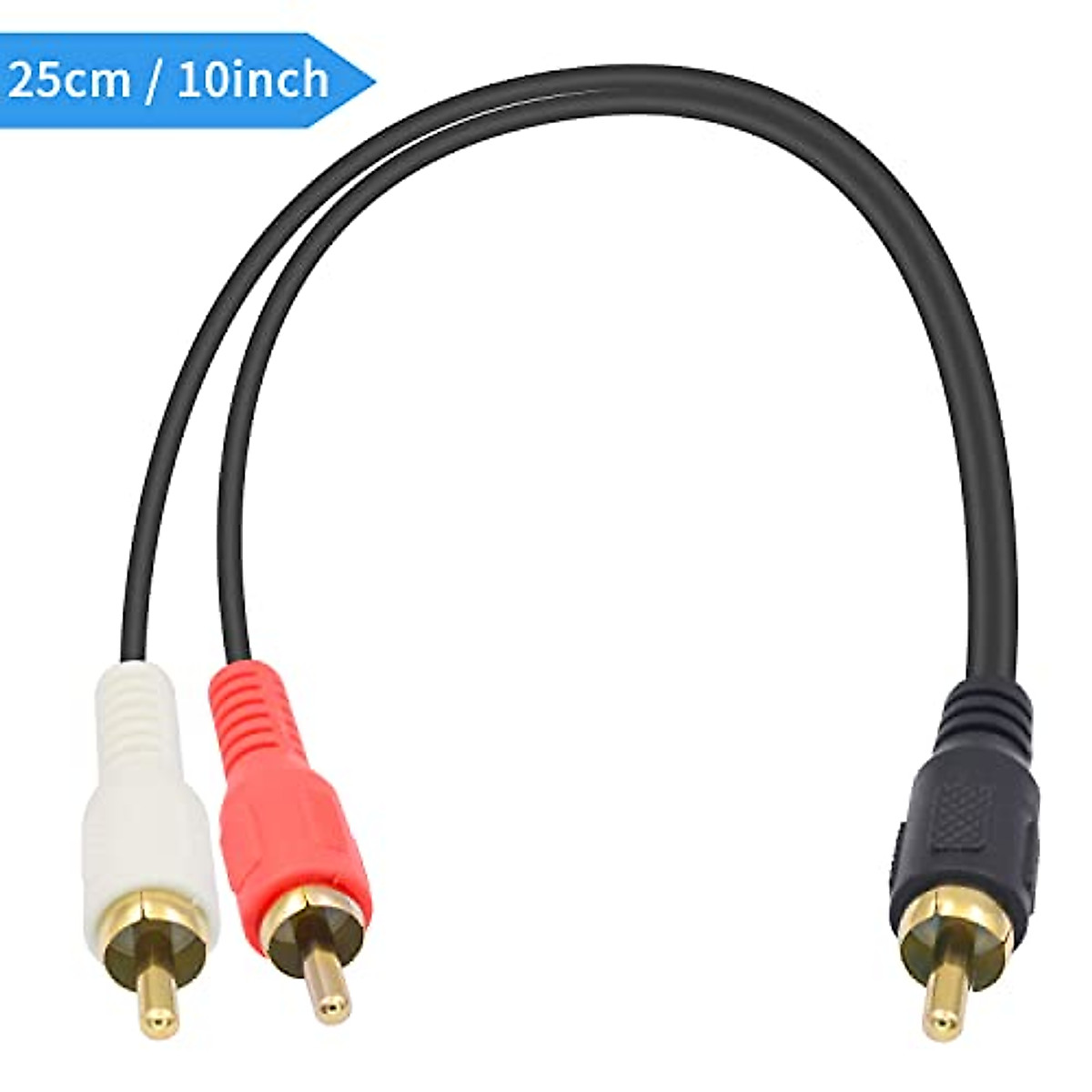 Poyiccot RCA Splitter Male to Male Cable, RCA Y Splitter 1 RCA Male to 2 RCA Male Stereo Audio Subwoofer Cable, 2RCA to 1RCA Bi-Directional RCA Y Adapter Cable - 25cm/10inch