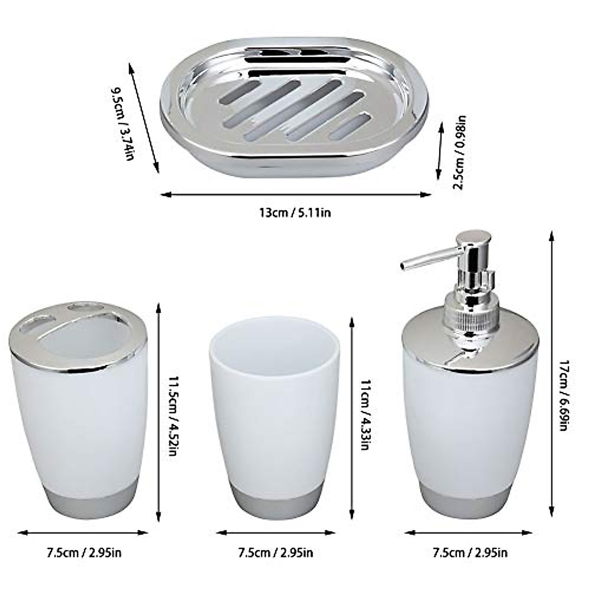 Wilove Bathroom Accessories Set,4 Pcs Plastic Bathroom Accessories Set Toothbrush Holder,Toothbrush Cup,Soap Dispenser,Soap Dish