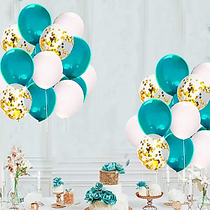 Teal White Gold Balloons Teal White Gold Birthday Decorations Women 15pcs Balloons Teal Gold Bridal Shower Decorations/Turquoise Gold Wedding Decorations